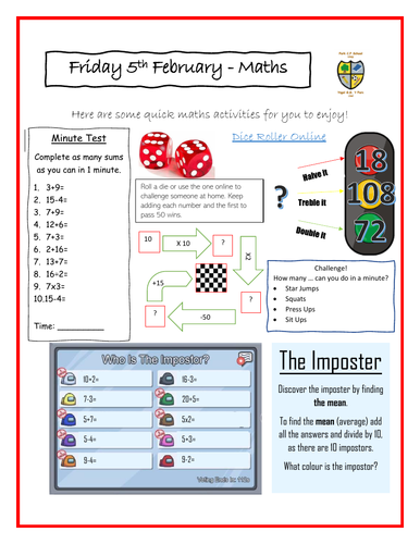 Quick Maths Activities Post COVID | Teaching Resources