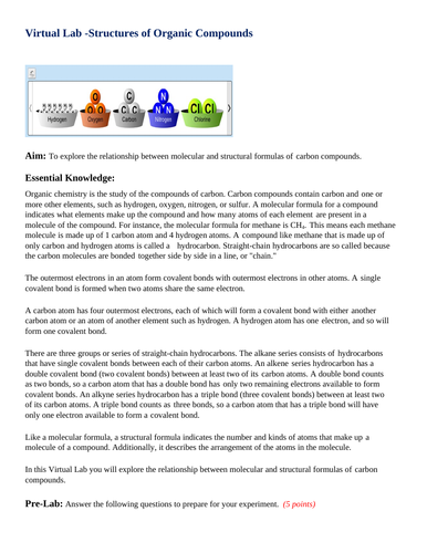 Virtual Lab Structure of Organic Compounds and Answers | Teaching Resources