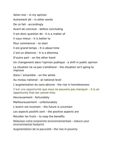 AS/A level FRENCH Writing a better essay, vocabulary and phrases ...