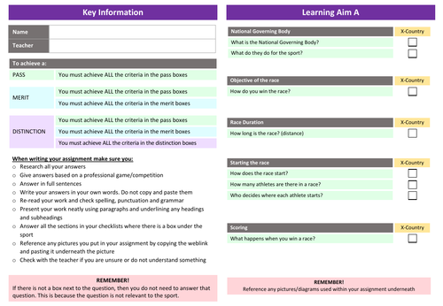Cross-Country – Unit 7 Checklists – BTEC Sport | Teaching Resources