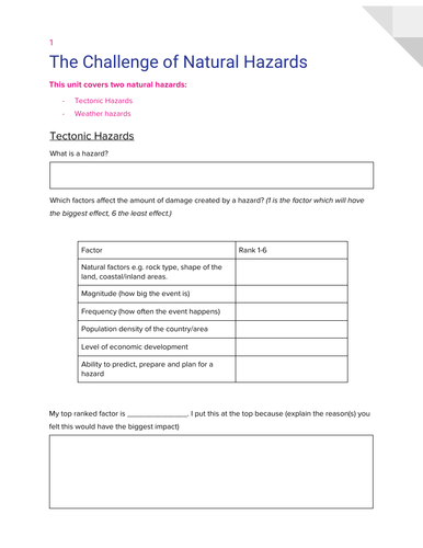 GCSE Natural Hazards Revision Workbook (AQA) | Teaching Resources