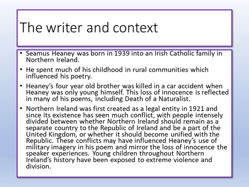 Death of a Naturalist Seamus Heaney | Teaching Resources