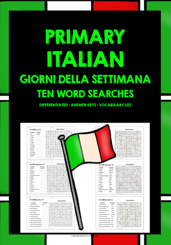 ITALIAN DAYS OF THE WEEK WORD SEARCHES | Teaching Resources