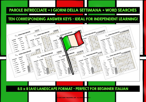 ITALIAN DAYS OF THE WEEK WORD SEARCHES | Teaching Resources