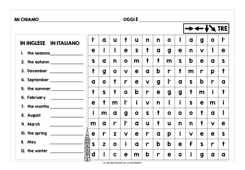 ITALIAN MONTHS & SEASONS OF THE YEAR WORD SEARCHES | Teaching Resources