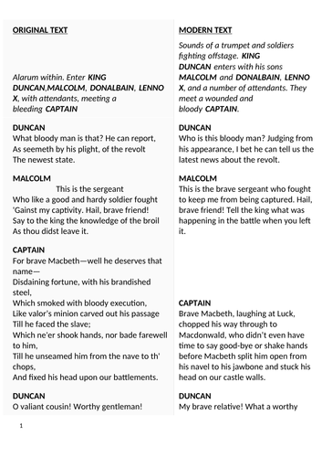 Low Ability/Sen AQA Macbeth Lessons | Teaching Resources