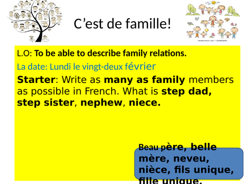 GCSE French - C'est de famille - To describe family relations ...