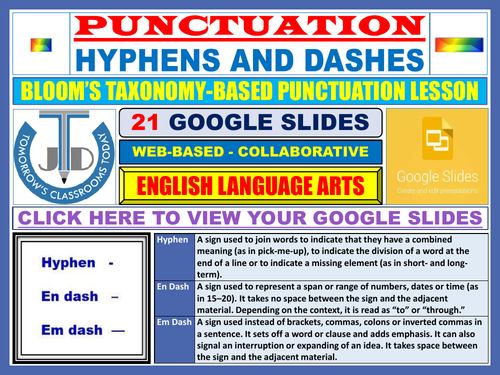 HYPHENS AND DASHES - PUNCTUATION: 21 GOOGLE SLIDES | Teaching Resources