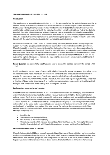 Italian Fascism and the establishment of Mussolini's Dictatorship ...