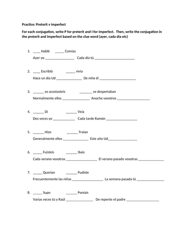 Practice preterit and imperfect tenses | Teaching Resources