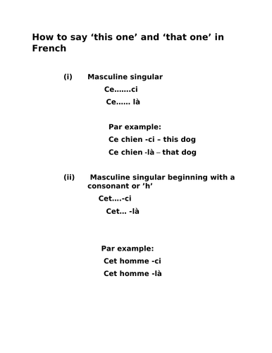 A lesson plan on the demonstrative article in French Ce, cet, cette ...