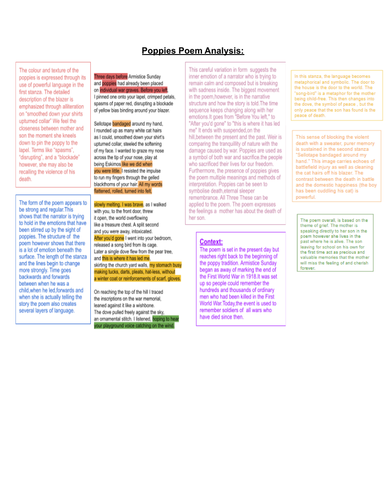 Power and Conflict Anthology: Poppies Poem Analysis | Teaching Resources