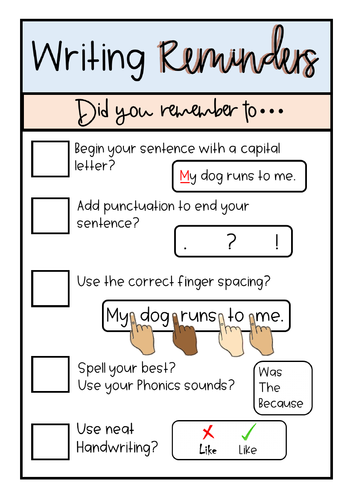 Writing Reminders | Teaching Resources