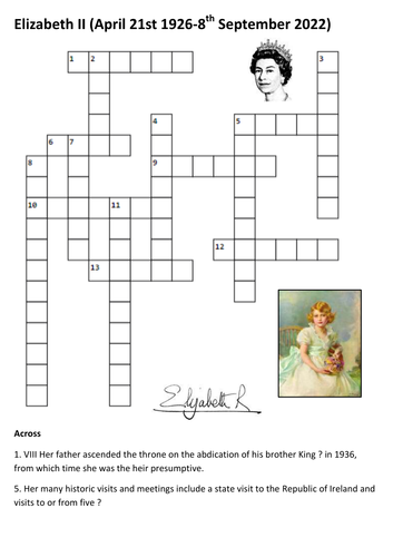 Elizabeth II Crossword | Teaching Resources
