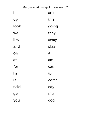 Early literacy high frequency word list Reception class EYFS | Teaching ...