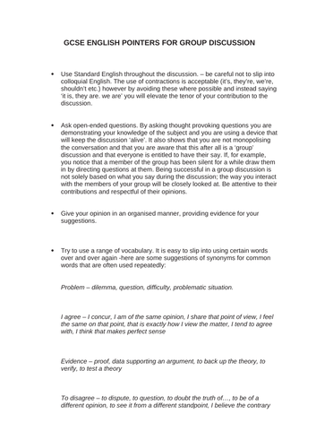 GCSE ENGLISH LANGUAGE Higher Tier Discussion Assessment revision sheet ...