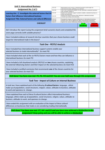 Unit 5: International Business student checklist and feedback templates ...