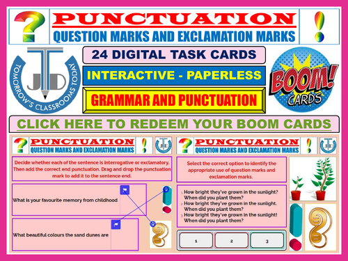 QUESTION MARKS AND EXCLAMATION MARKS - PUNCTUATION: 24 BOOM CARDS ...