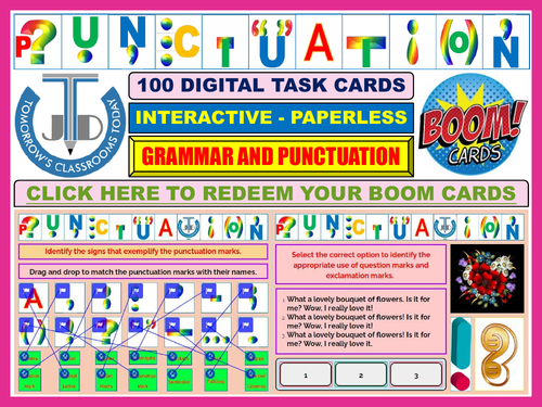 PUNCTUATION - CONVENTIONAL SIGNS IN ENGLISH GRAMMAR: 100 BOOM CARDS ...