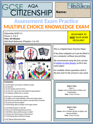 AQA Mock Exam paper - Multiple Choice | Teaching Resources
