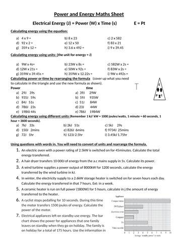 Power and energy equation scaffolded worksheet differentiated ...
