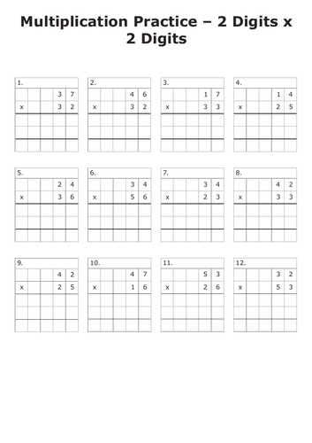 2 x 2 digit Long Multiplication-Column Method | Teaching Resources