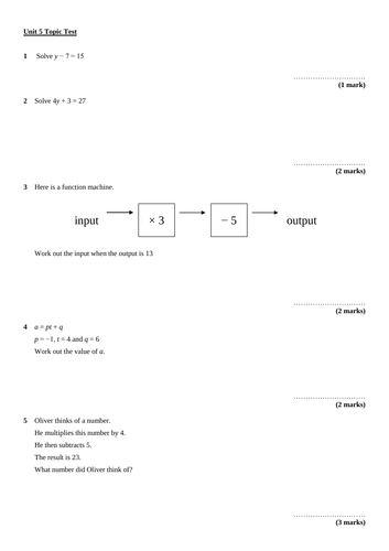 Edexcel GCSE Foundation Unit 5 - Equations, Inequalities and Sequences ...