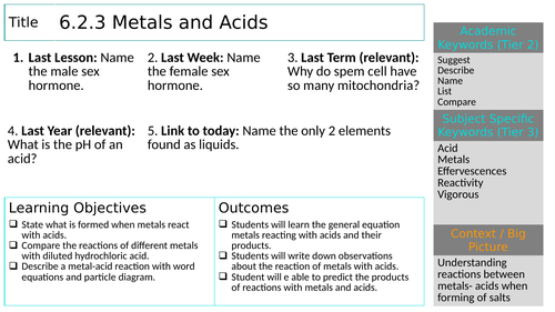 KS3 Metals and acids (no practical) | Teaching Resources