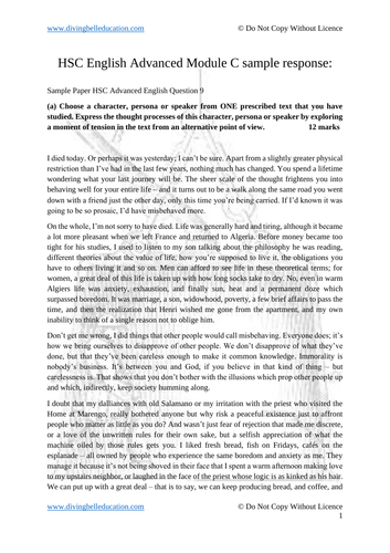 HSC Advanced English The Craft of Writing - Sample response The ...