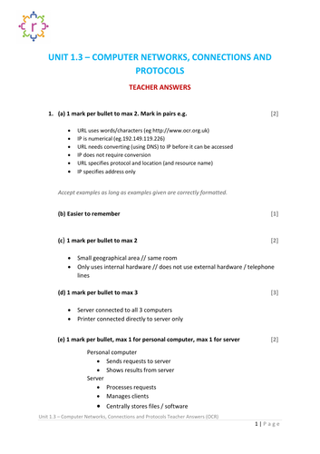 GCSE Computer Science (OCR) - Class Test Unit 1.3 Computer Networks ... GCSE Computer Science (OCR) - Class Test Unit 1.3 Computer Networks ...