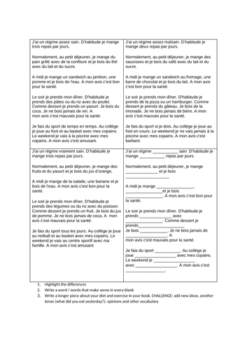 French GCSE healthy eating | Teaching Resources