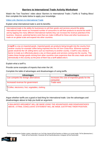 Barriers to International Trade | Activity Worksheet & Video | Teaching ...