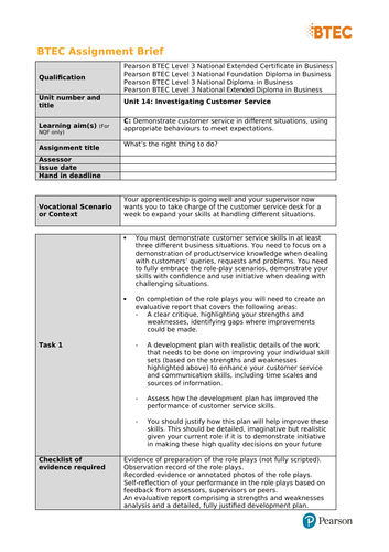 Btec Business Level 3 Unit 14 Investigating Customer Service Teaching Resources