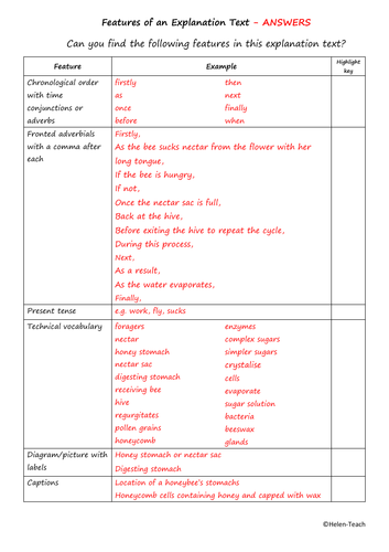 Explanation Text Example: How Do Bees Make Honey with Feature Sheet ...