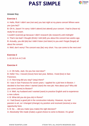 Past Simple Lesson Plan A1 Beginner | Teaching Resources