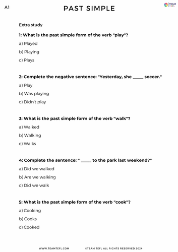 Past Simple Lesson Plan A1 Beginner | Teaching Resources