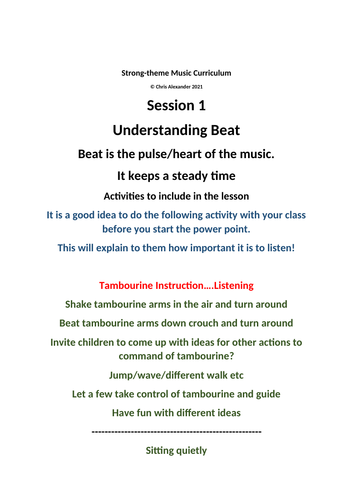 Ks1 music lessons 'beat' session 1 | Teaching Resources