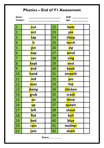 End of Year 1 Phonics Assessment | Teaching Resources