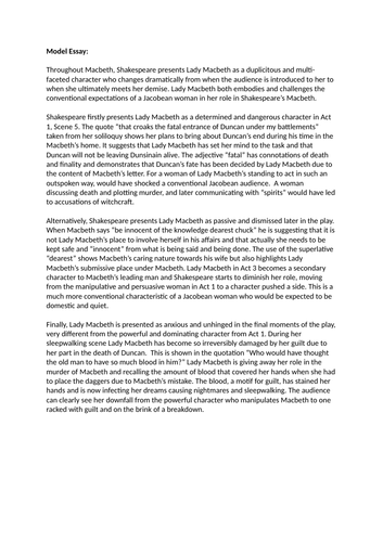 Macbeth Model Essay | Teaching Resources