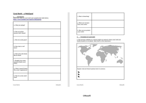 Coral Reefs WebQuest Geography Science ESL | Teaching Resources