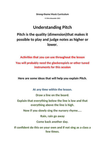 Ks1 Music lessons 'pitch' session 3 | Teaching Resources