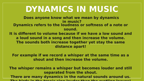 Ks1 Music lessons 'dynamics' session 4 | Teaching Resources