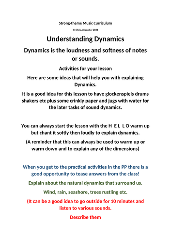 Ks1 Music lessons 'dynamics' session 4 | Teaching Resources