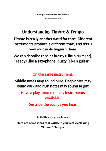 Ks1 Music lessons 'timbre & tempo' session 6 | Teaching Resources