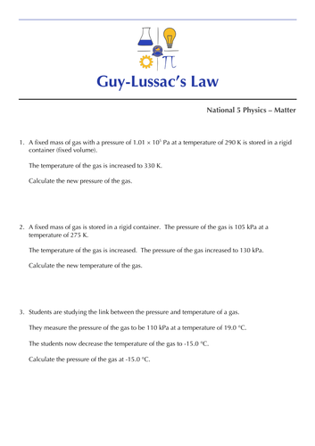 Guy-Lussac's Law - Questions | Teaching Resources