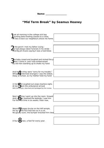 Mid Term Break - Seamus Heaney | Teaching Resources