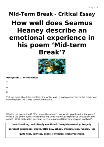 Mid Term Break - Seamus Heaney | Teaching Resources