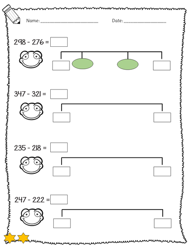 LKS2 Y3 Y4 frog subtractions - 3-digit numbers Maths differentiated ...