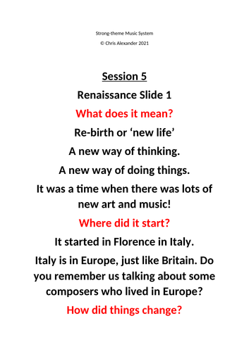 Ks2 Music session 5 The Renaissance Period | Teaching Resources