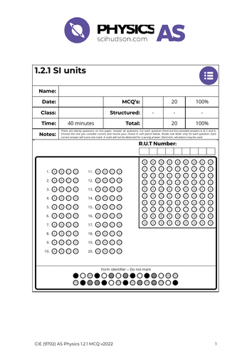 AS Physics 9702 - MCQs - 01. Physical quantities and units | Teaching ...